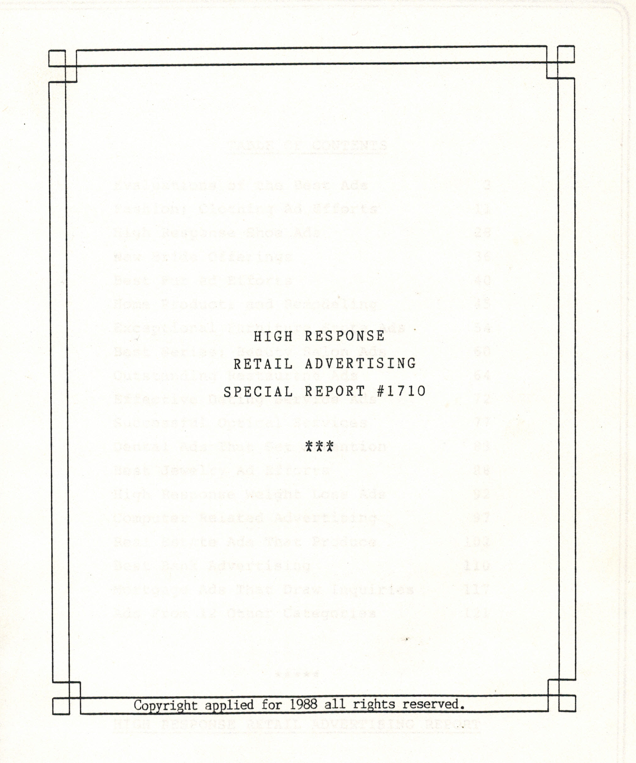 High Response Retail Advertising Special Report No. 1710 by U.S ...