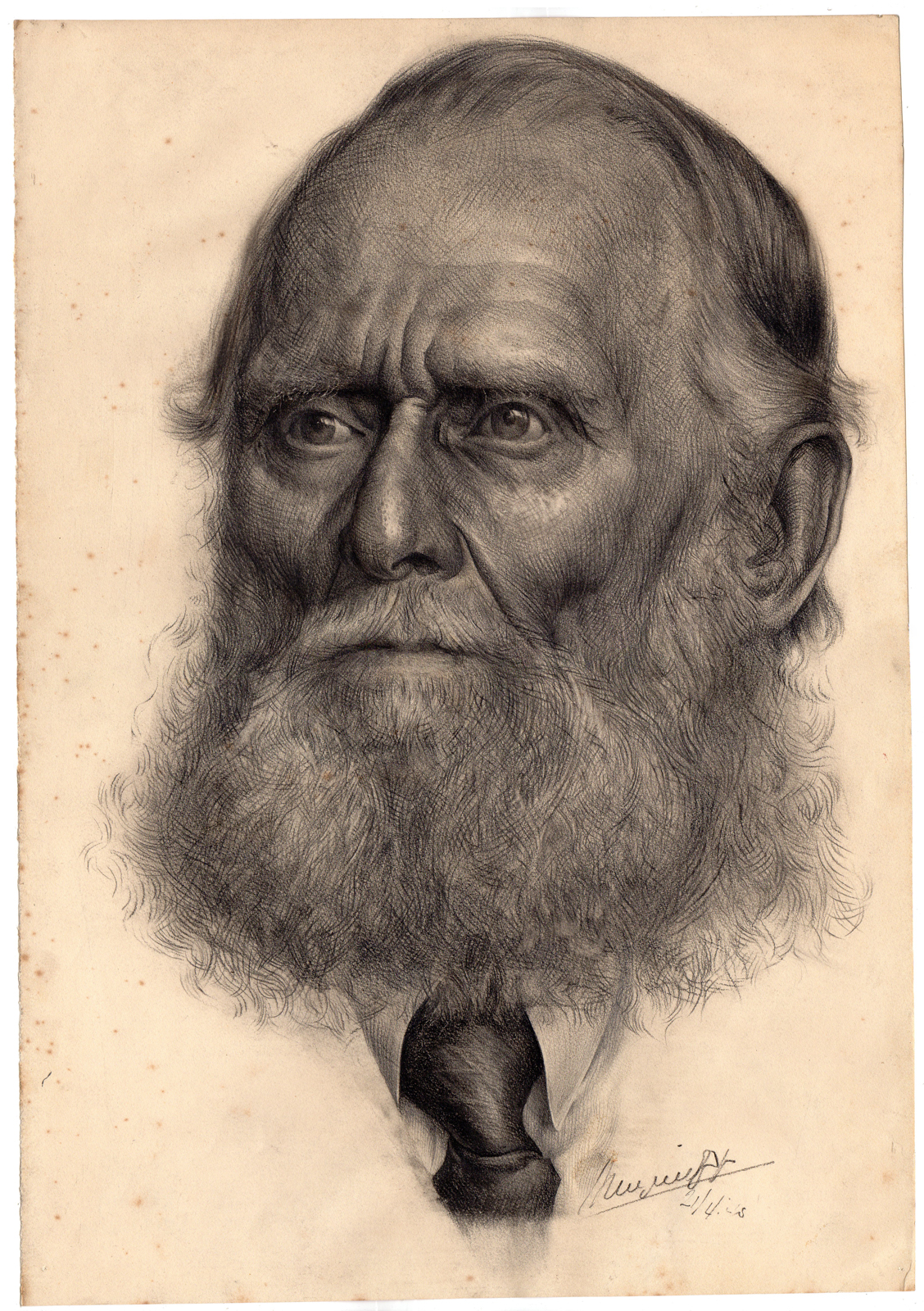 Antique Drawing-PORTRAIT-OLD MAN-BEARD-TIE-Anonymous-1948: (1948 ...