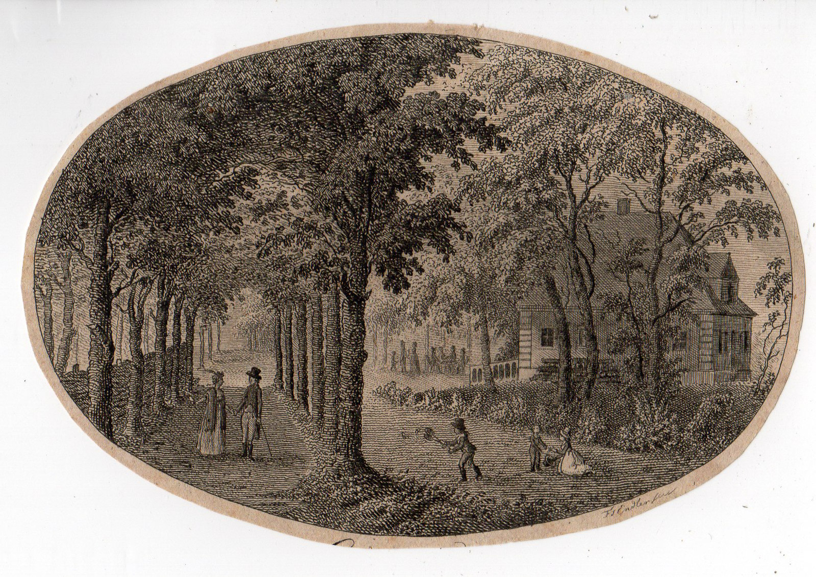 Antique Print-MANOR-FOREST-WALKING PEOPLE-PLAYING CHILD-Endler-1809 von ...