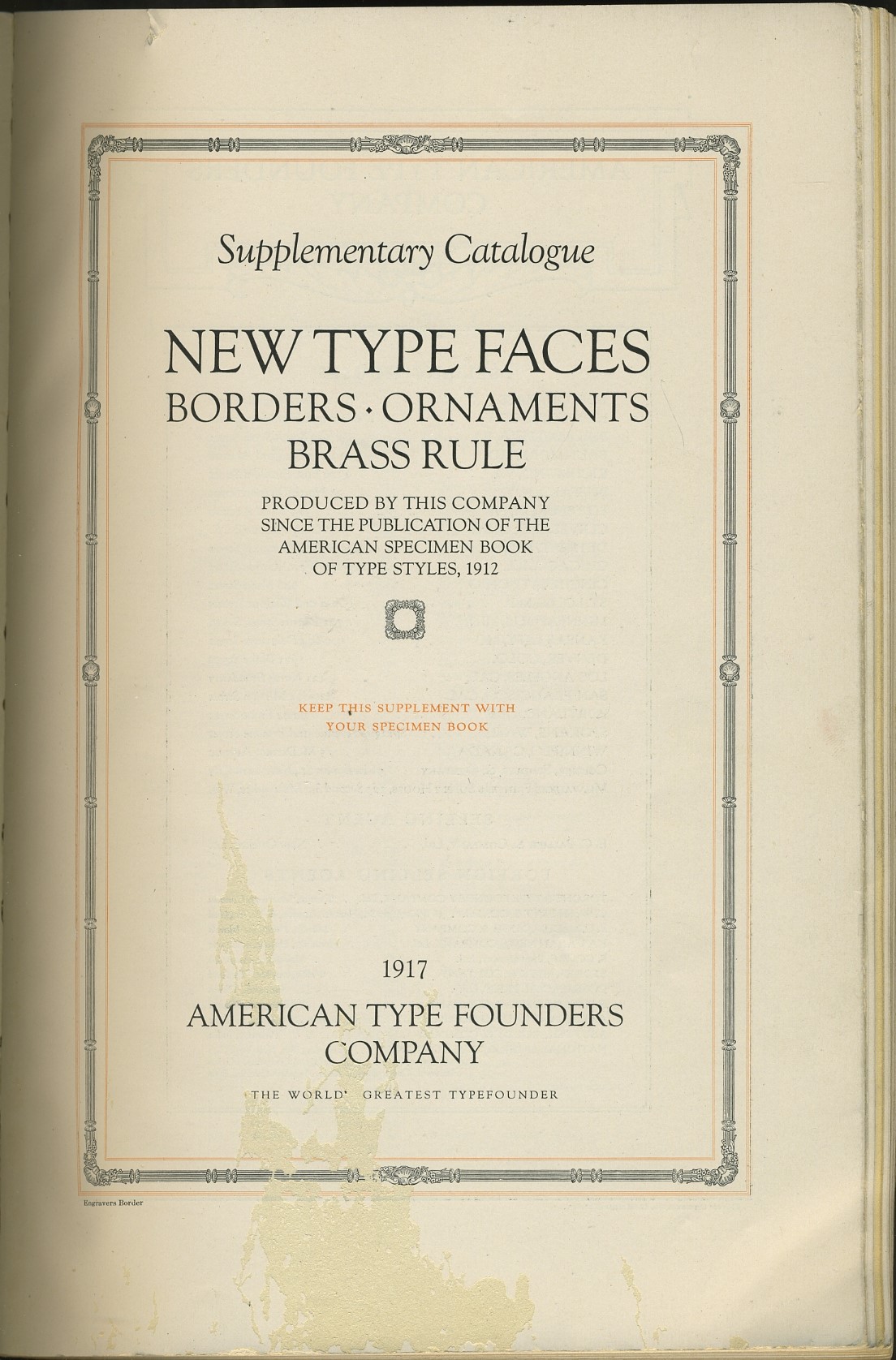 Supplementary Catalogue: New Type Faces, Borders, Ornaments, Brass Rule ...