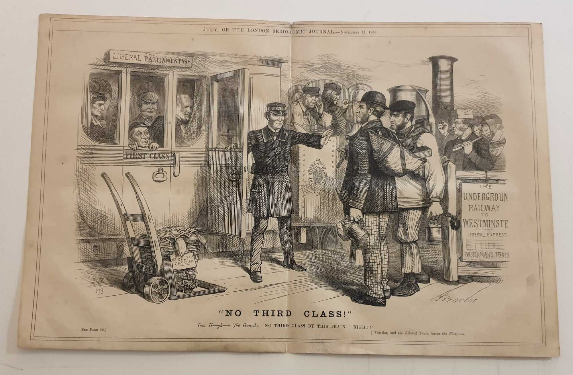 'No Third Class!', 1868 London Political Cartoon Engraving by Proctor ...