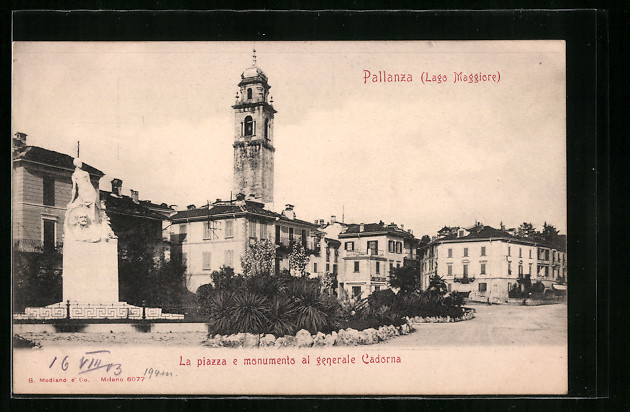 Cartolina Pallanza, La piazza e monumento al generale Cadorna ...