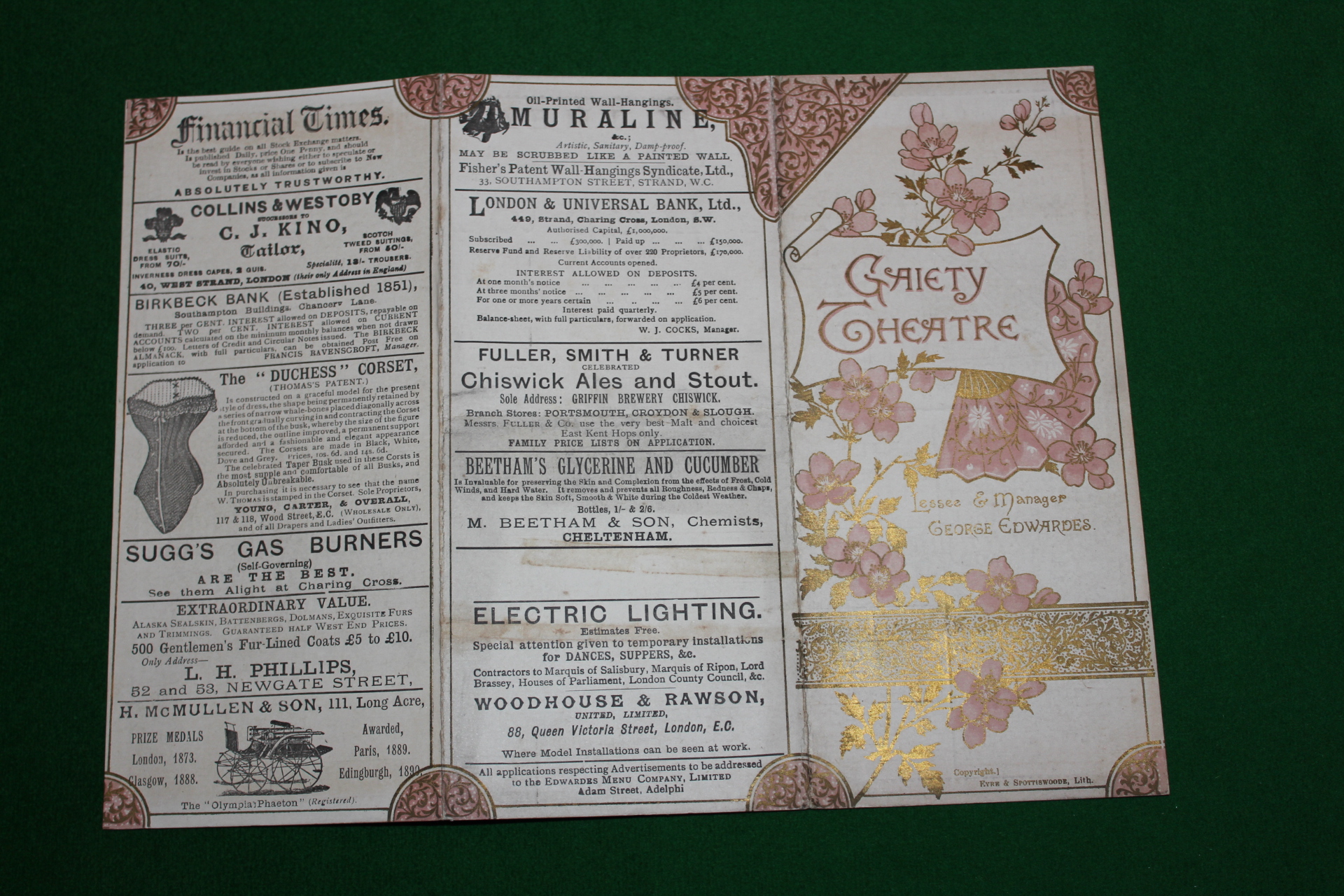 Gaiety Theatre - Lessee & Manager George Edwardes. Theatre programme ...