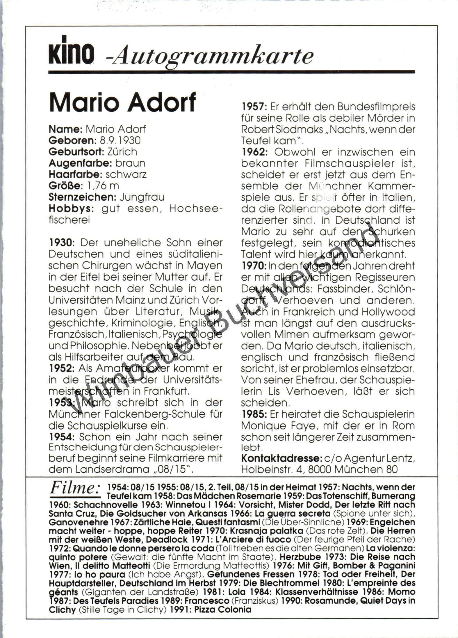Original Autogramm Mario Adorf (*1930) Schauspieler /// Autogramm ...