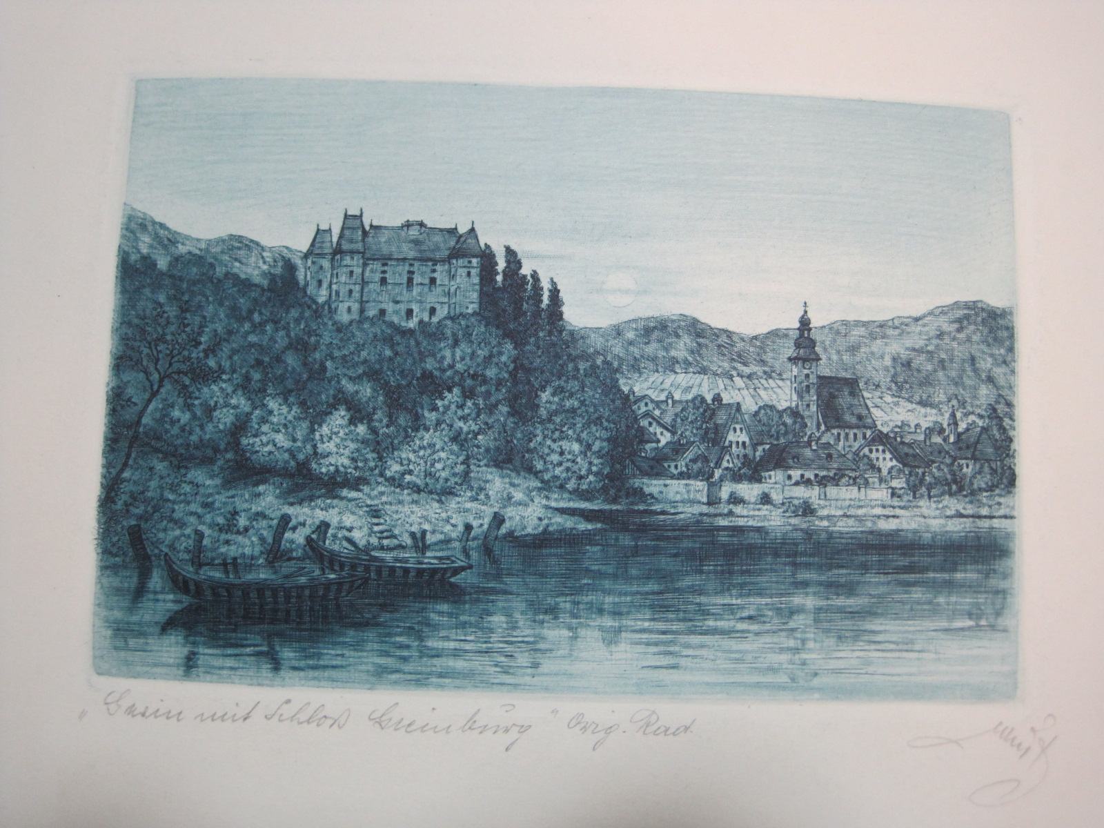"Grein mit Schloß Greinburg" Original-Radierung, eigenhändig signiert ...
