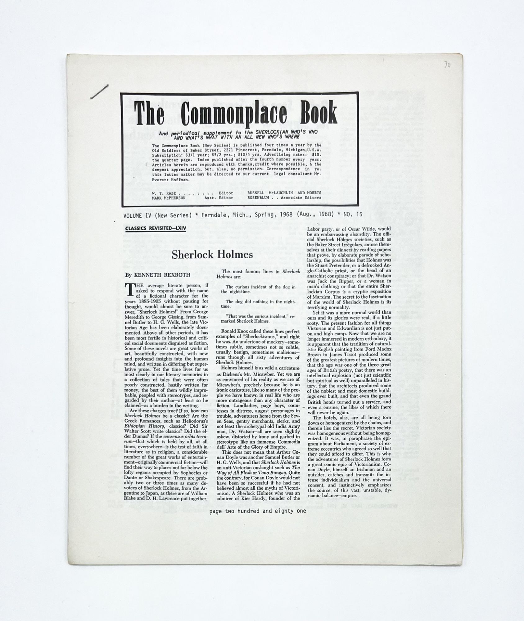 THE COMMONPLACE BOOK Volume IV (New Series) No. 15 by Rabe, W.T.: Very ...