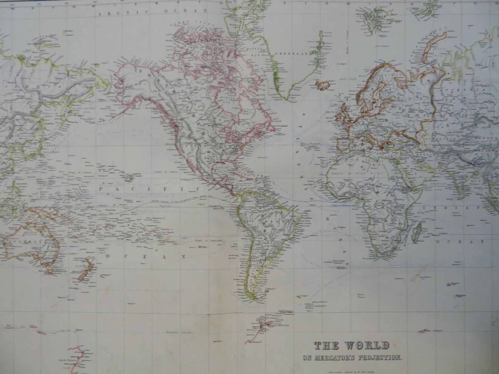 World Map on Mercator's Projection 1890 scarce folio Scribner-Black map ...