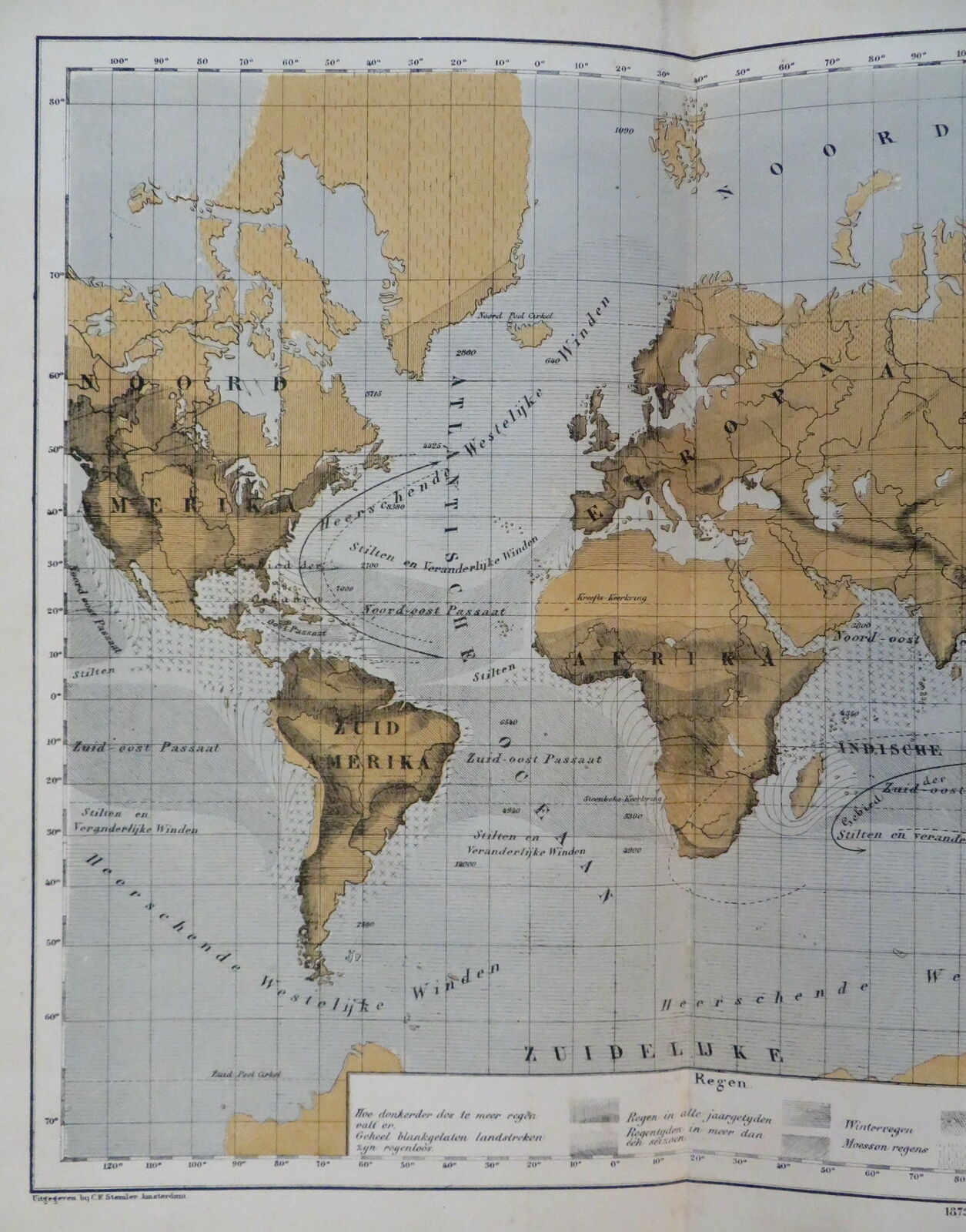 World Map Precipitation Rainfall Wind Patters Typhoons 1873 Stemler map ...