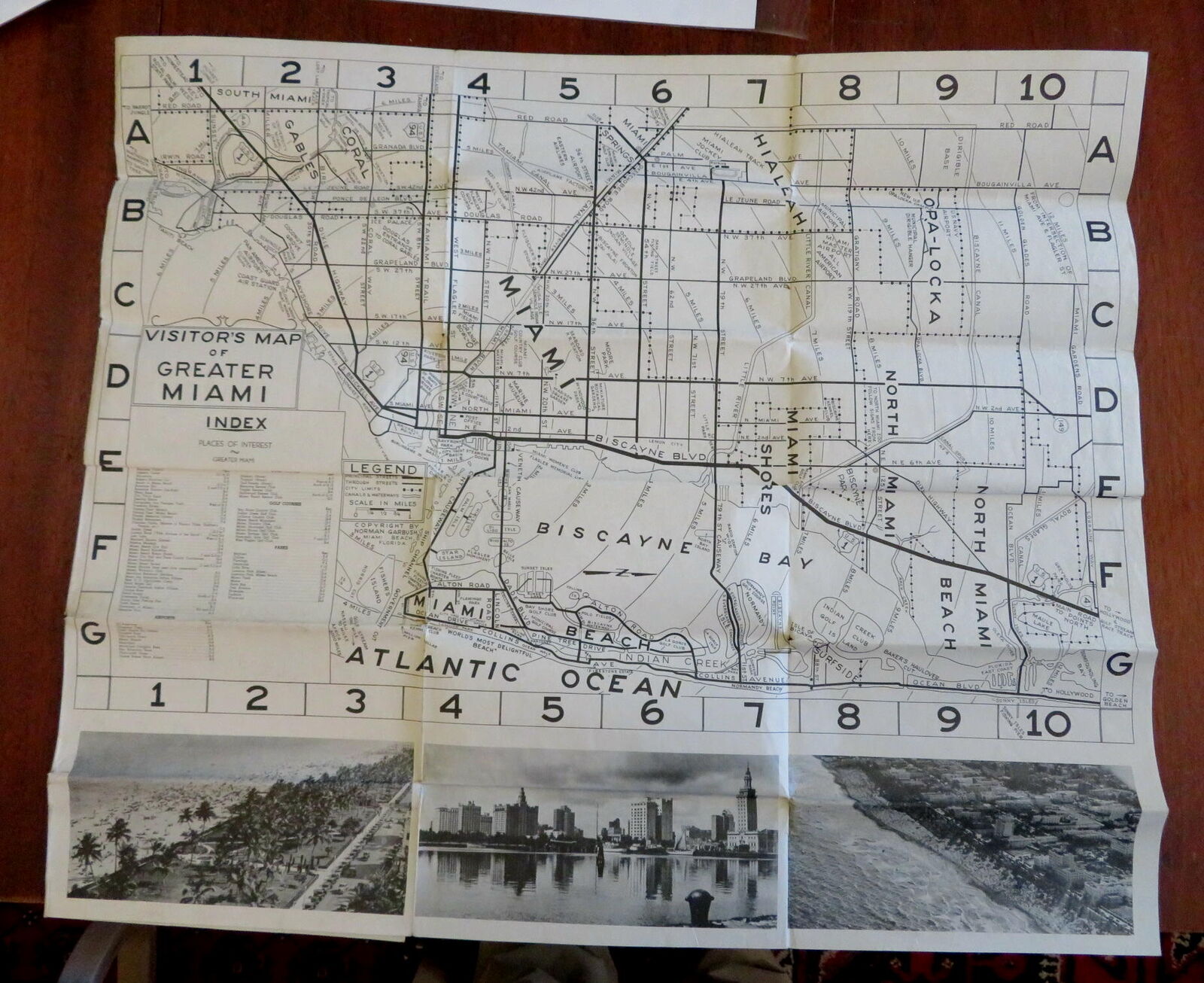 Miami Beach Florida City Plan Visitor Guide c. 1940 oversized map very ...
