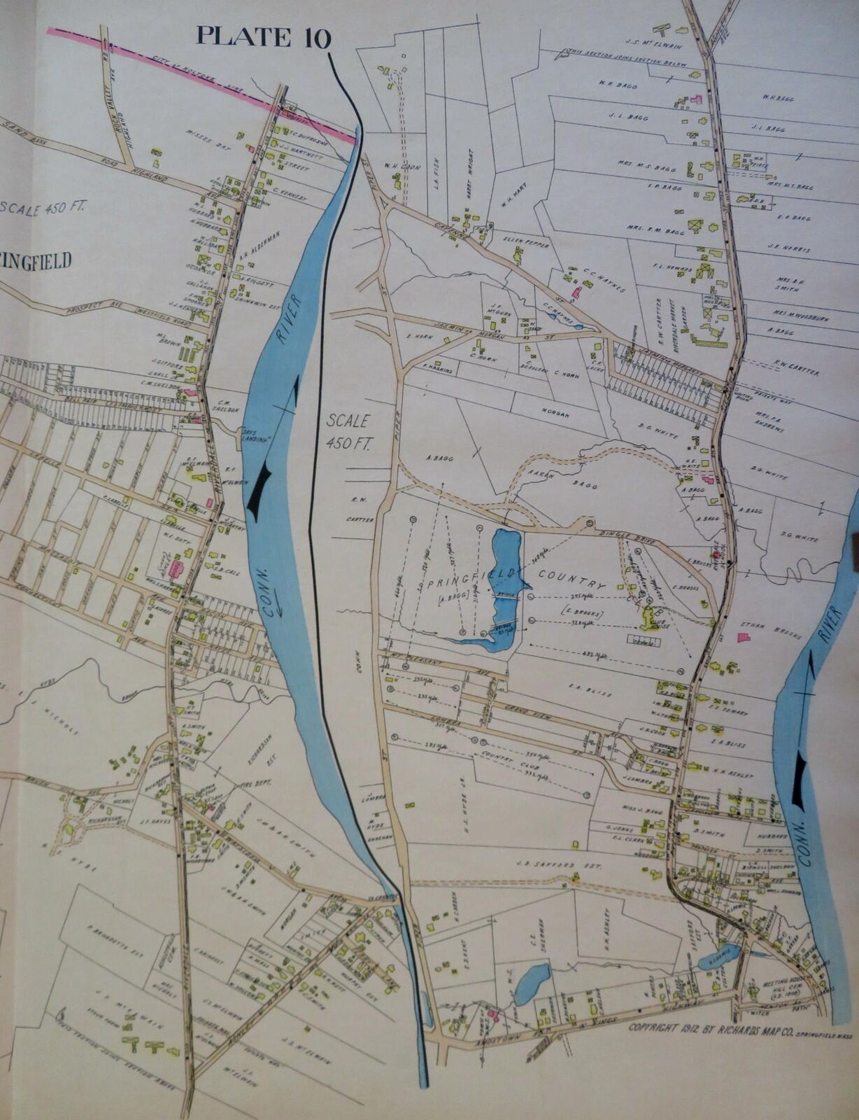 West Springfield Massachusetts Town & City Plan 1912 Richards large ...