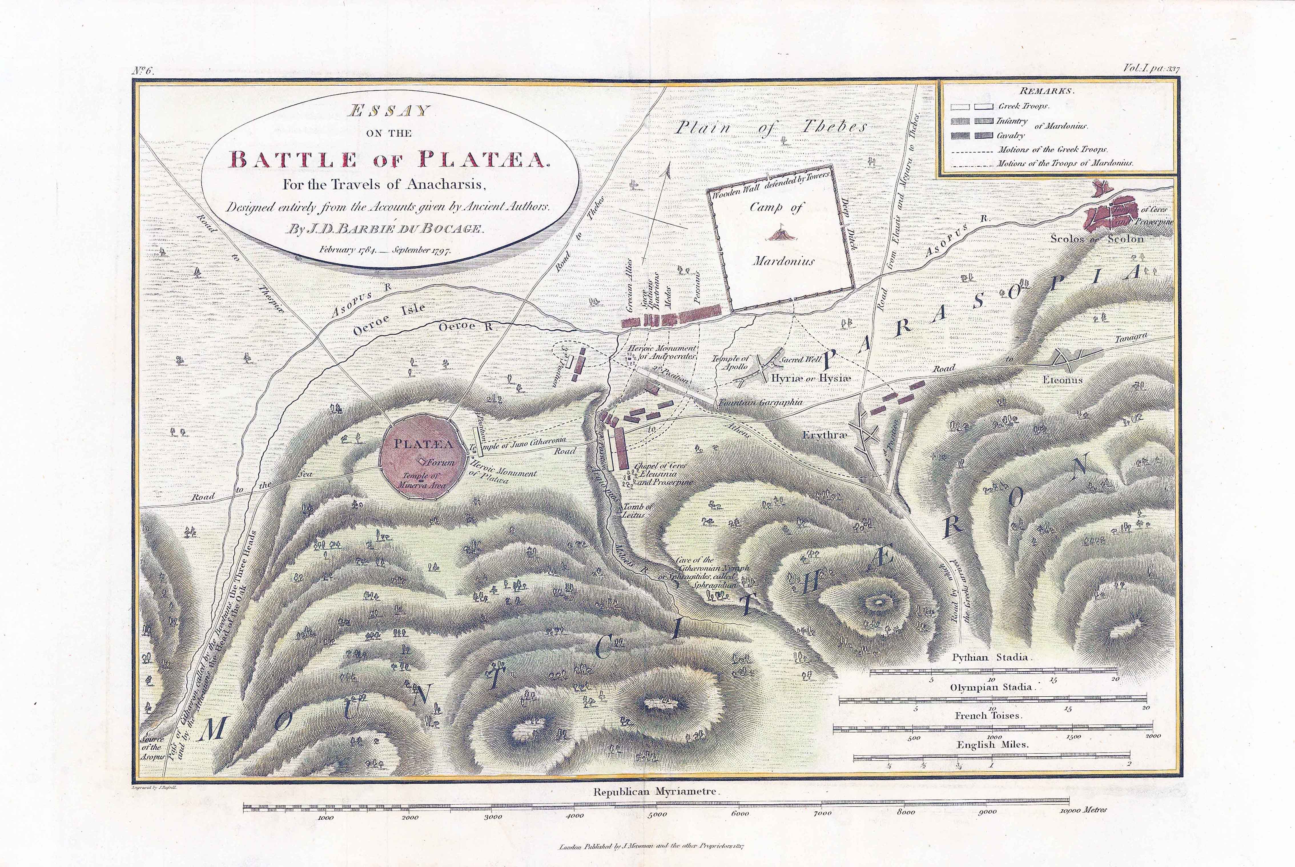 1817 Antique Map GREECE BATTLE PLATAEA Camp Mardonius (AG2-4): Map ...