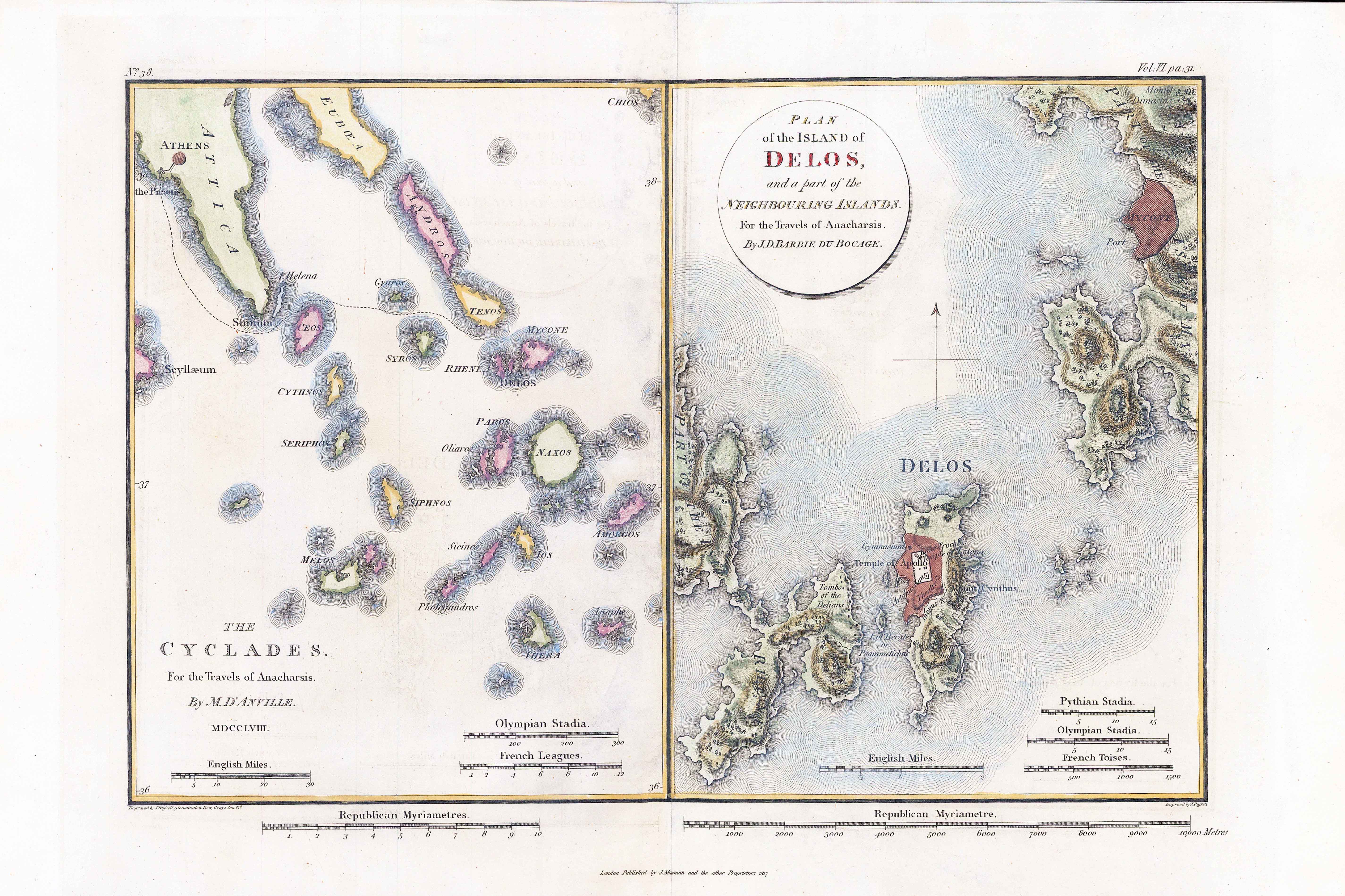 1817 Antique Map GREECE Island Delos The Cyclades (AG2-5): Map ...