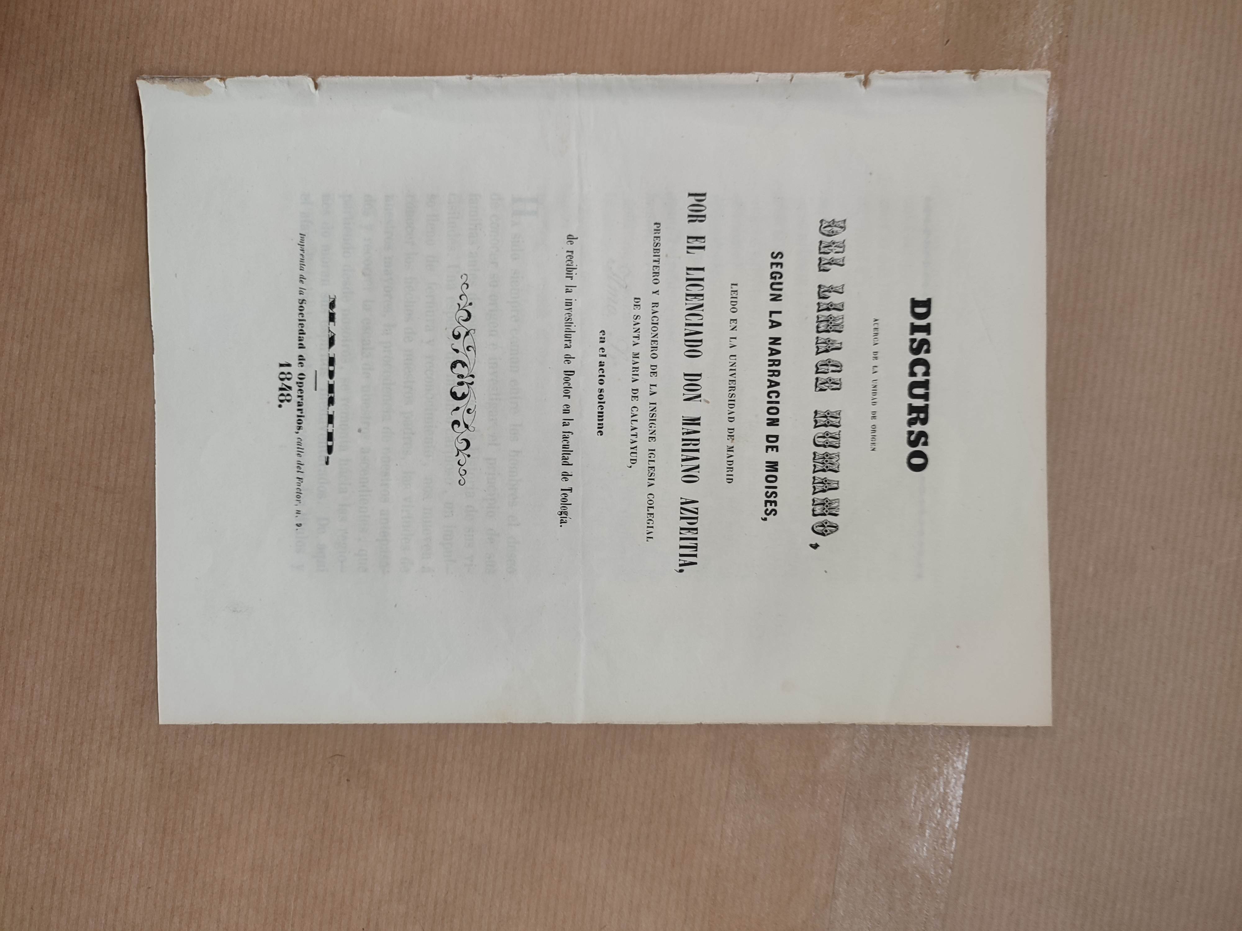 Discurso acerca de la unidad de origen del linage humano, según la ...