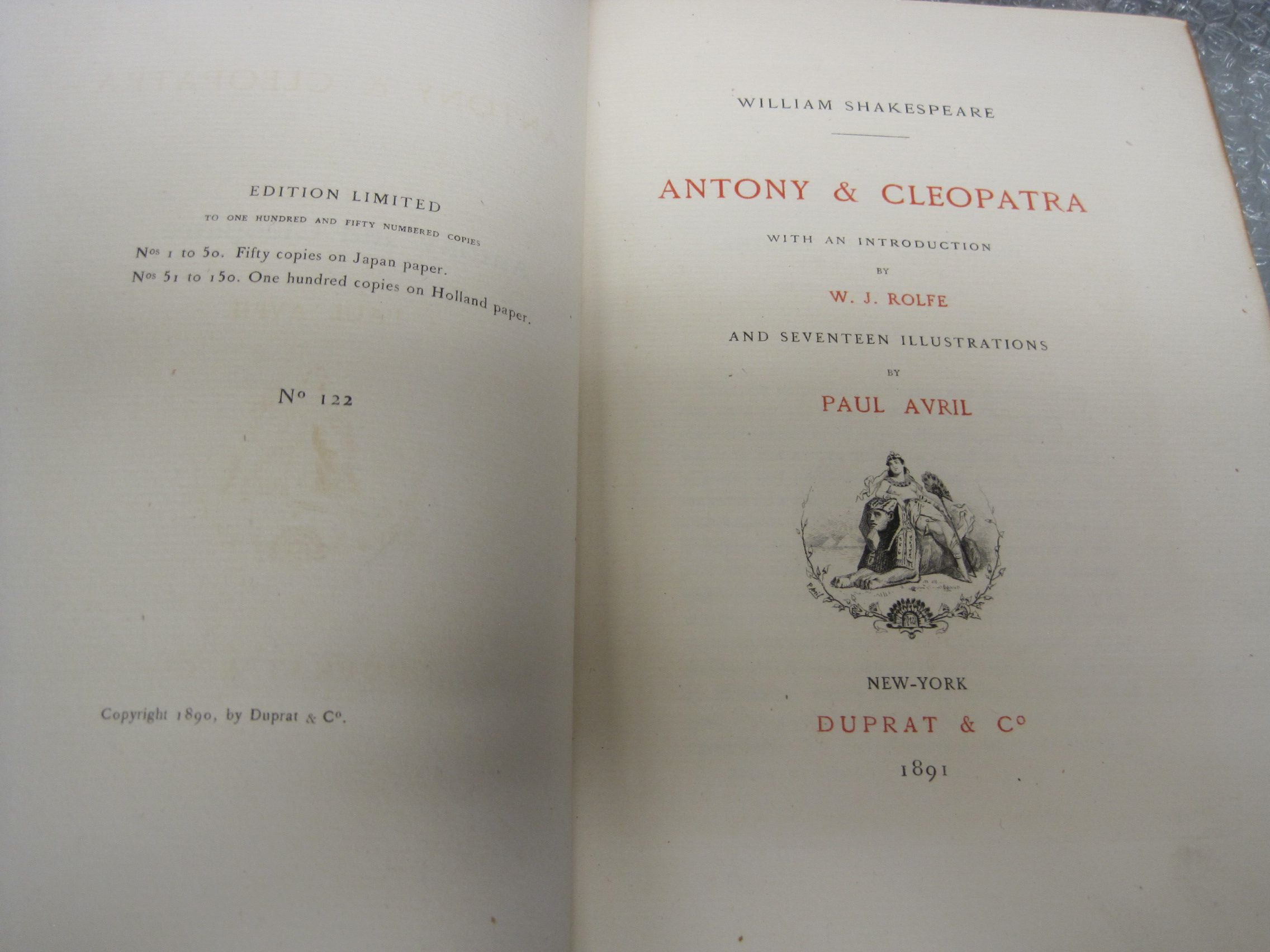 ANTONY & CLEOPATRA with an introduction by W J Rolfe and seventeen ...