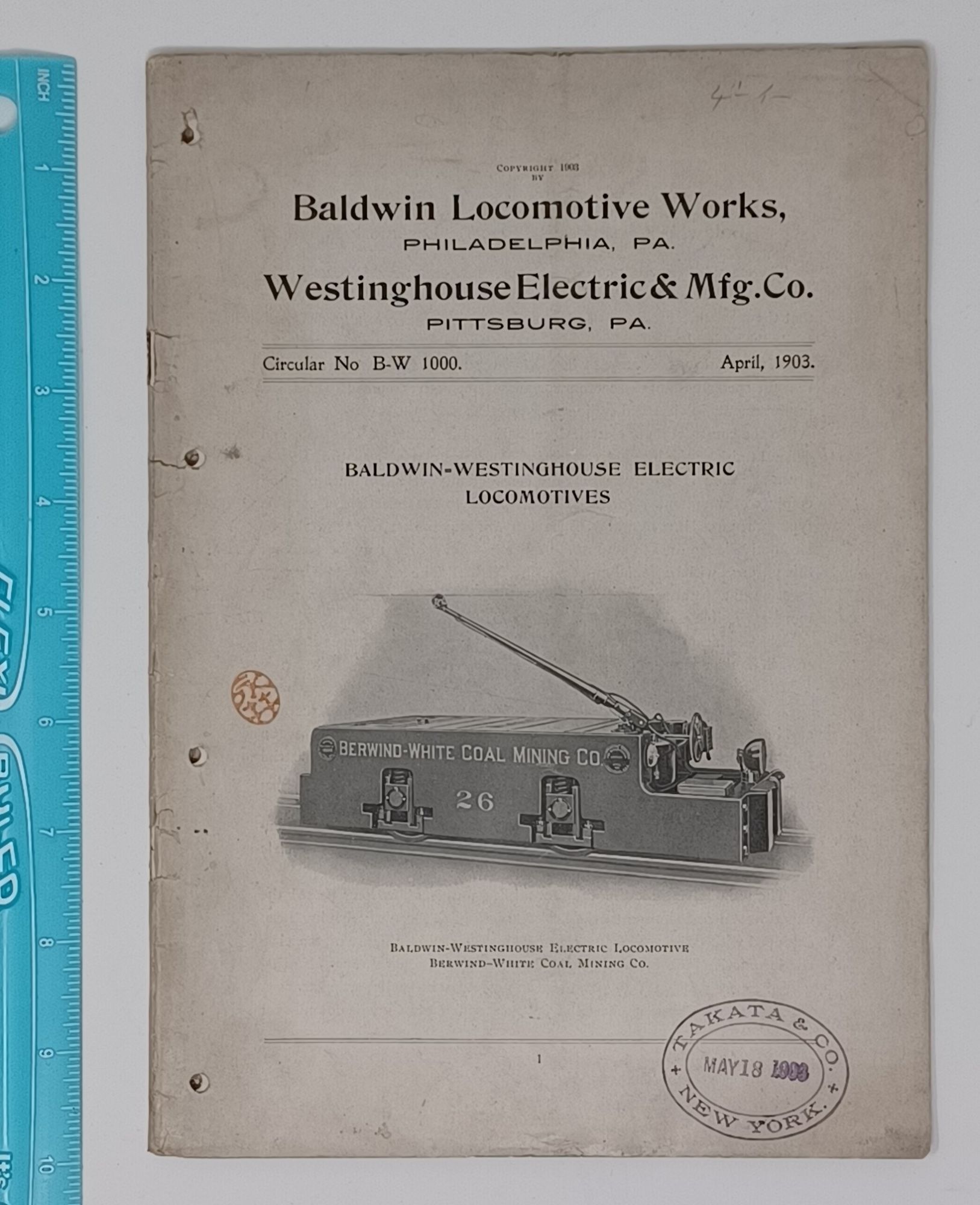 Baldwin - Westinghouse Electric Locomotives Circular No B-W 1000, April ...
