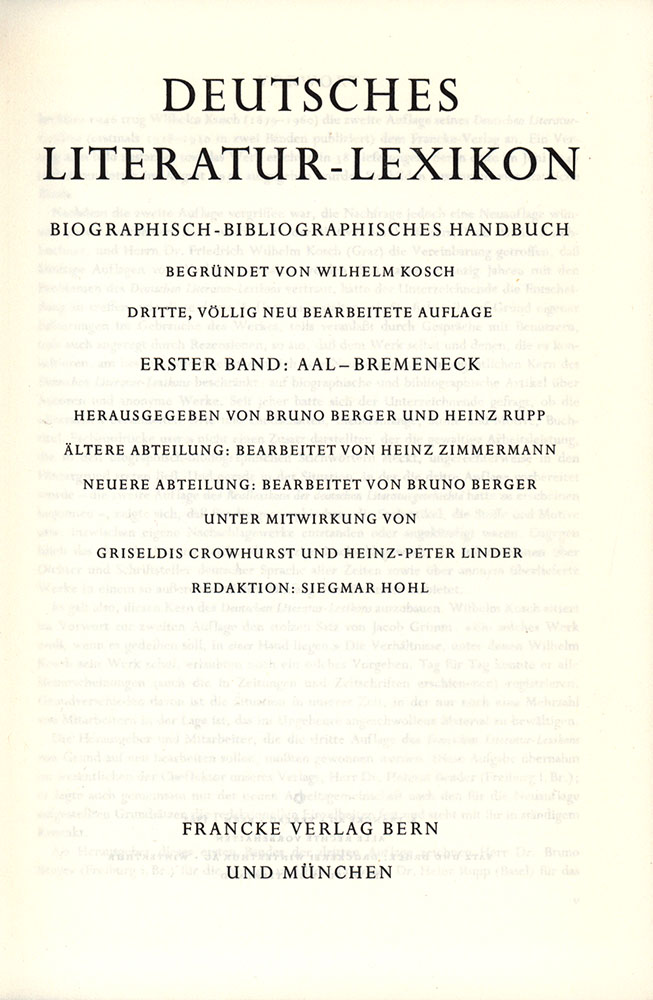 Deutsches Literatur-Lexikon. Biographisch-bibliographisches Handbuch ...