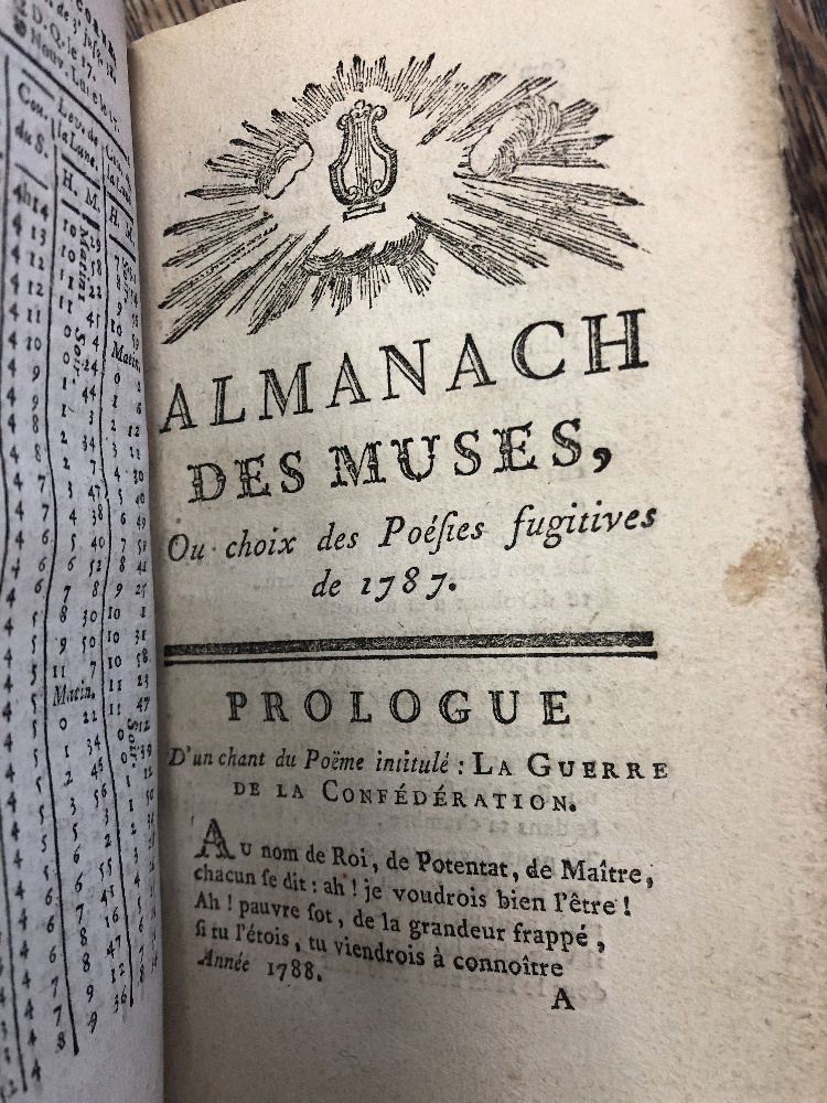 RARE 1788 French~Almanac of the Muses ou Choix des Poesies fugitives by ...
