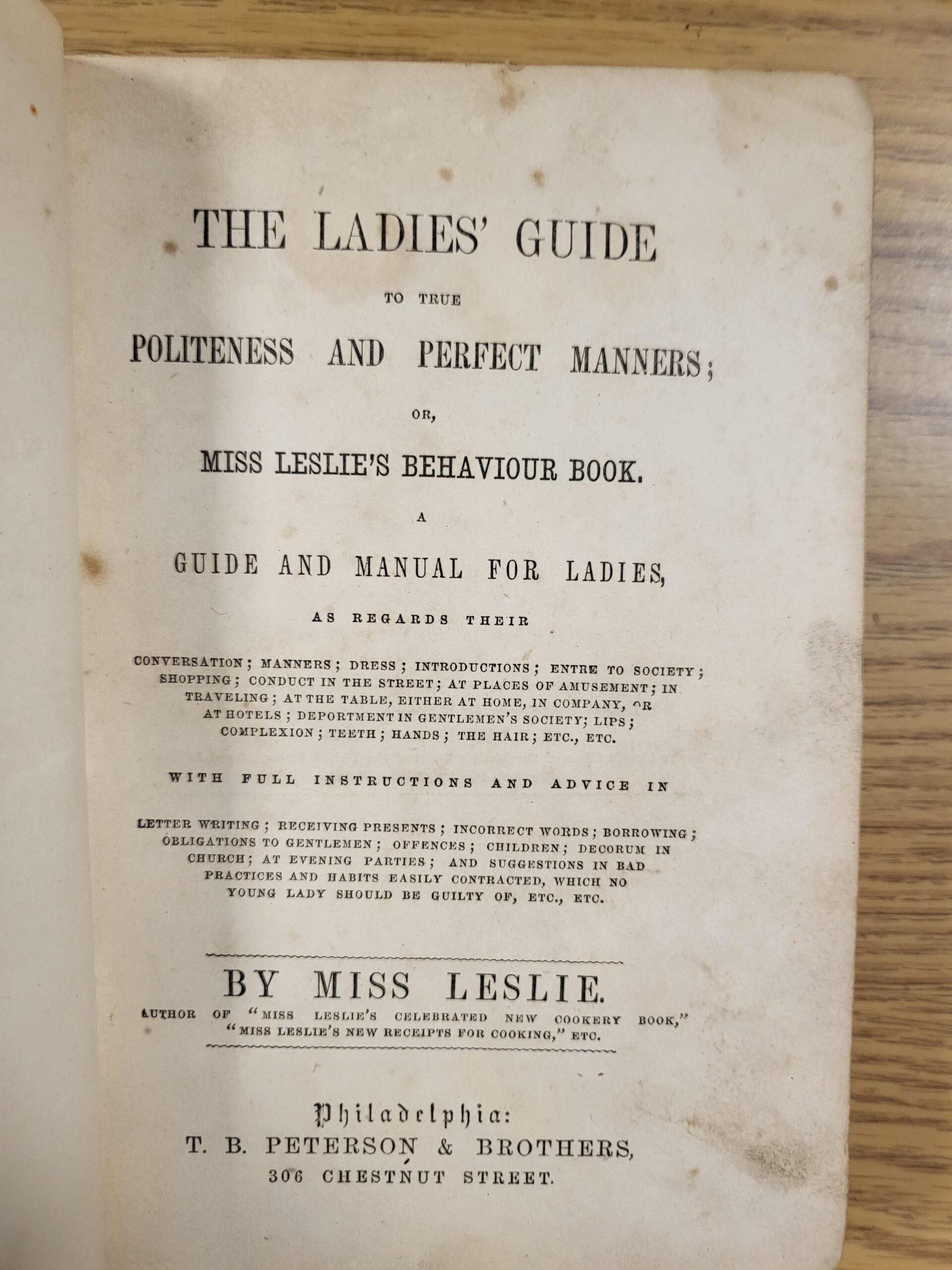 The Ladies Guide to true Politeness and Perfect Manners Miss Leslie's ...