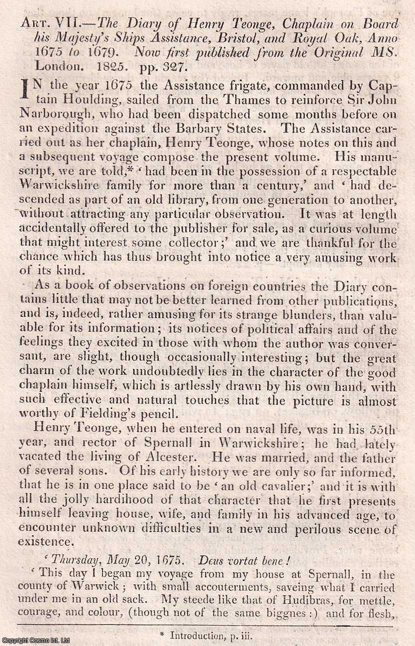 The Diary of Henry Teonge, Chaplain on Board his Majesty's Ships ...