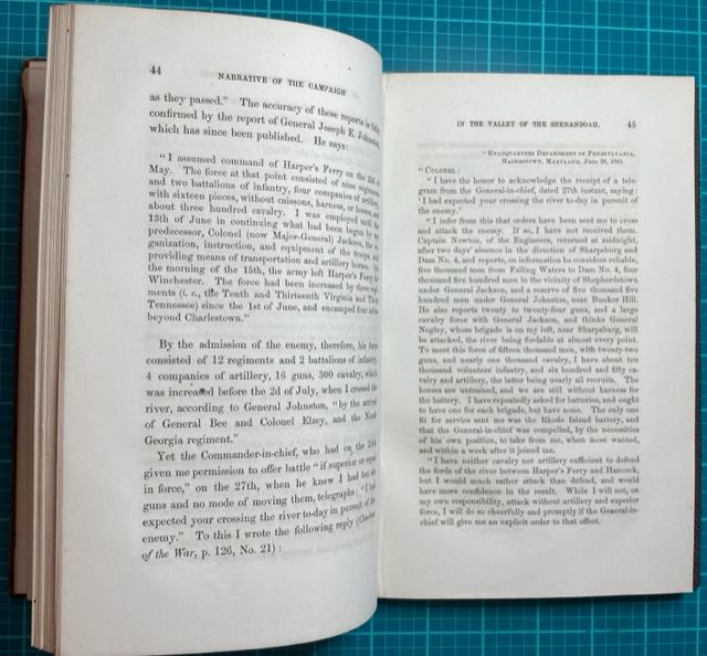 A NARRATIVE OF THE CAMPAIGN IN THE VALLEY OF THE SHENANDOAH OF 1861 by ...