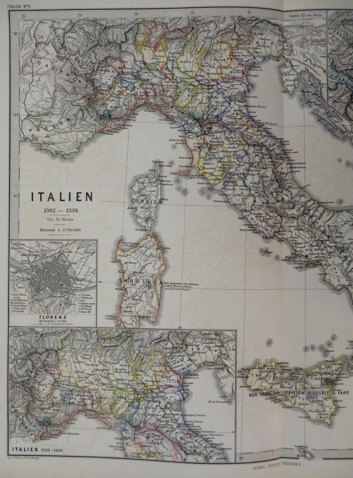 Italy Historical Map Late Middle Ages Florence Verona Naples 1880 ...