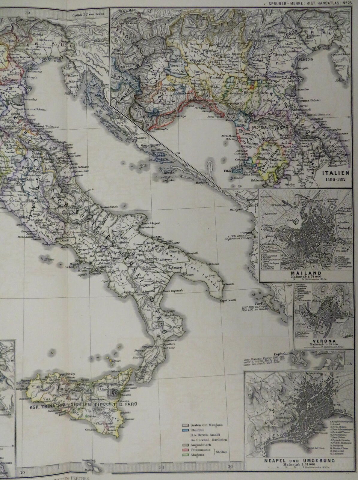 Italy Historical Map Late Middle Ages Florence Verona Naples 1880 ...