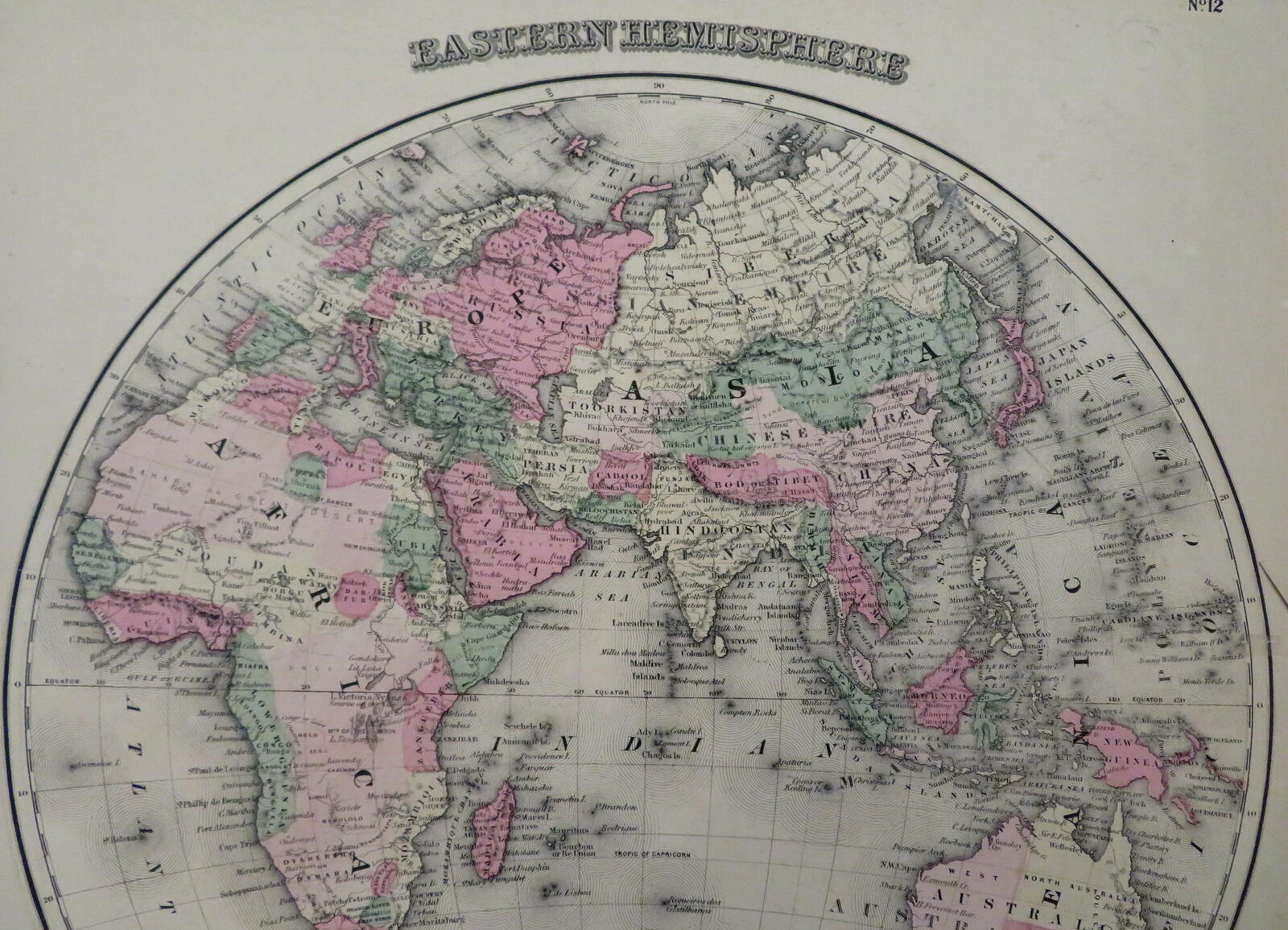 World Eastern Hemisphere Africa Europe Asia Australia 1865 Colton hand ...
