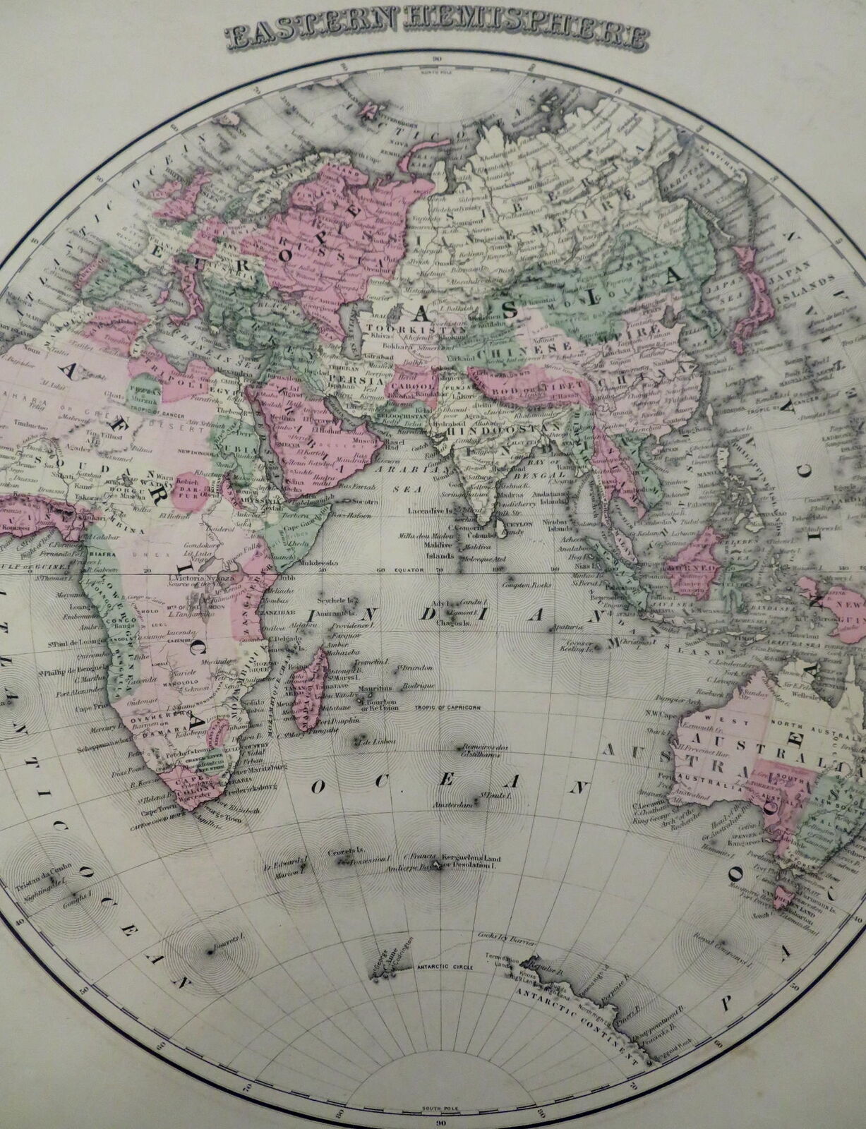 World Eastern Hemisphere Africa Europe Asia Australia 1865 Colton hand ...