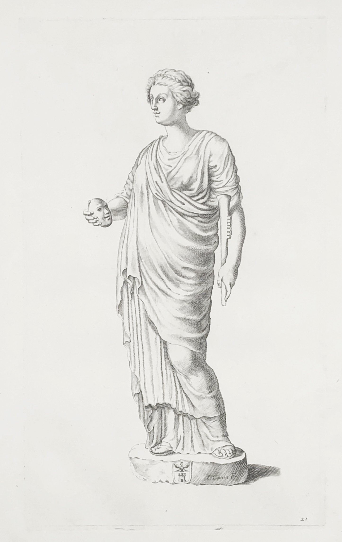 (Statue of a muse with mask and flute) - sculpture / Mythologie ...