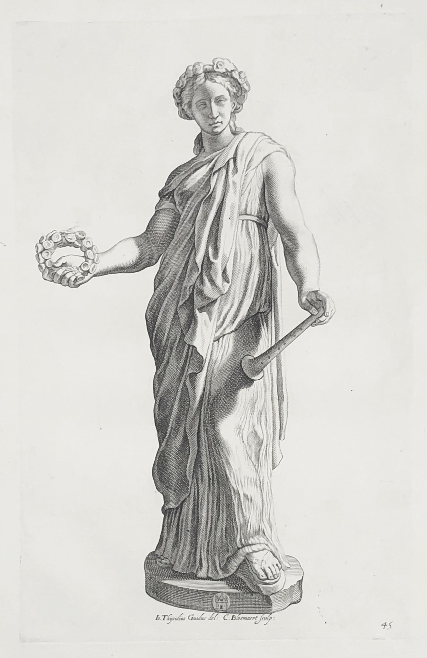 (Statue of a muse with a flower crown and a flute) - sculpture ...