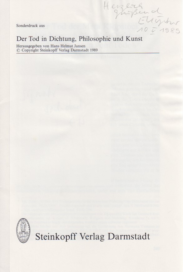 Der Tod der Meta Klopstock. Ein Versuch über des Dichters Auffassungen ...