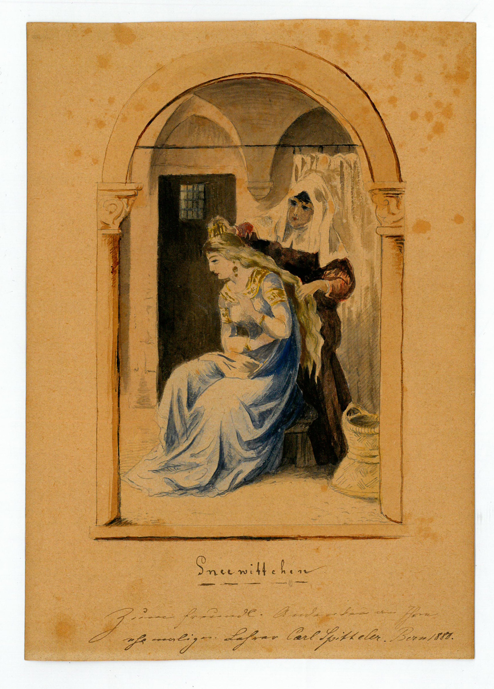 "Sneewittchen". Aquarell mit eigenh. Widmung und U. von Spittler, Carl ...