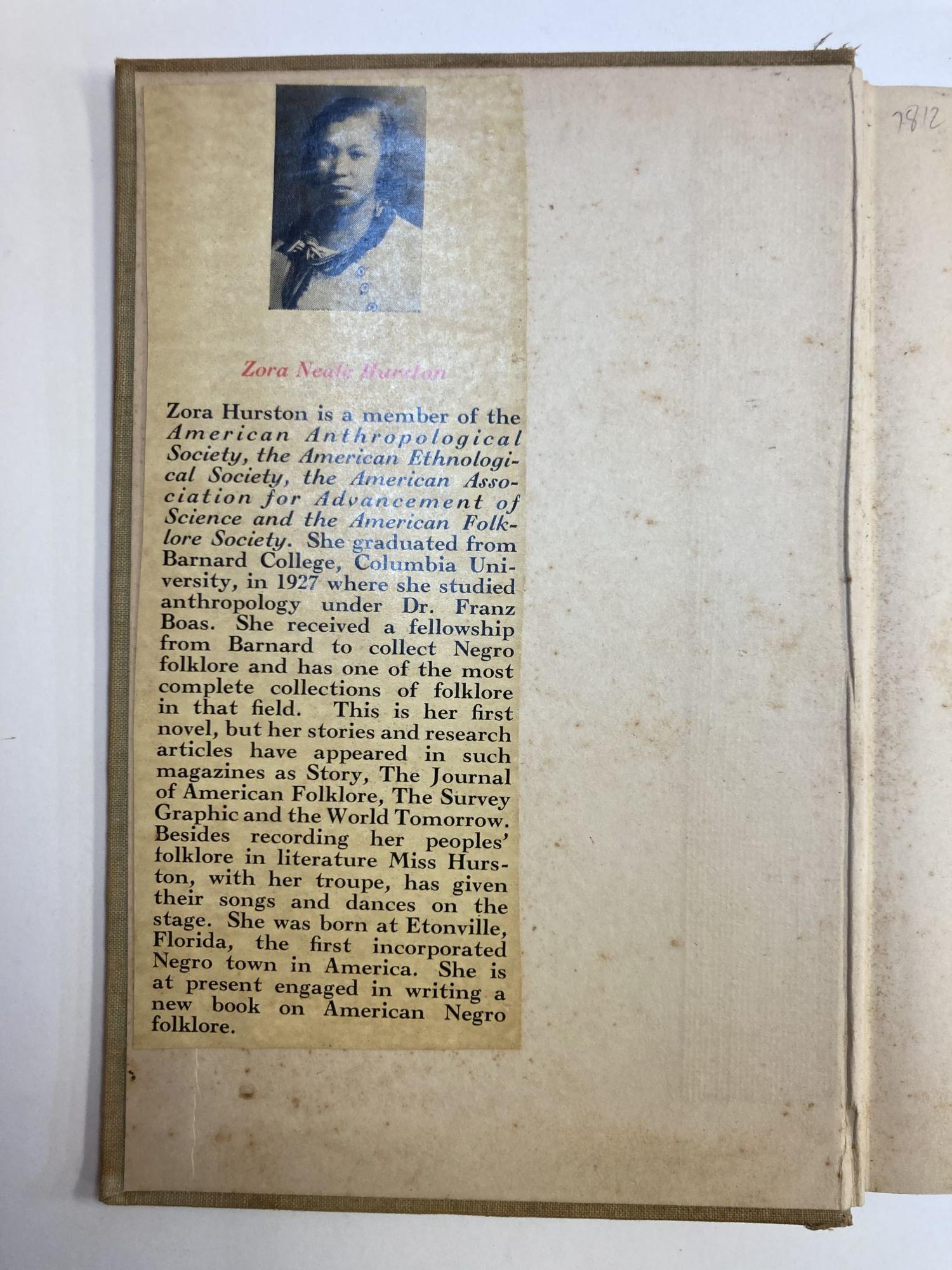 JONAH'S GOURD VINE by Hurston, Zora Neale; Hurst, Fanny [introduction ...