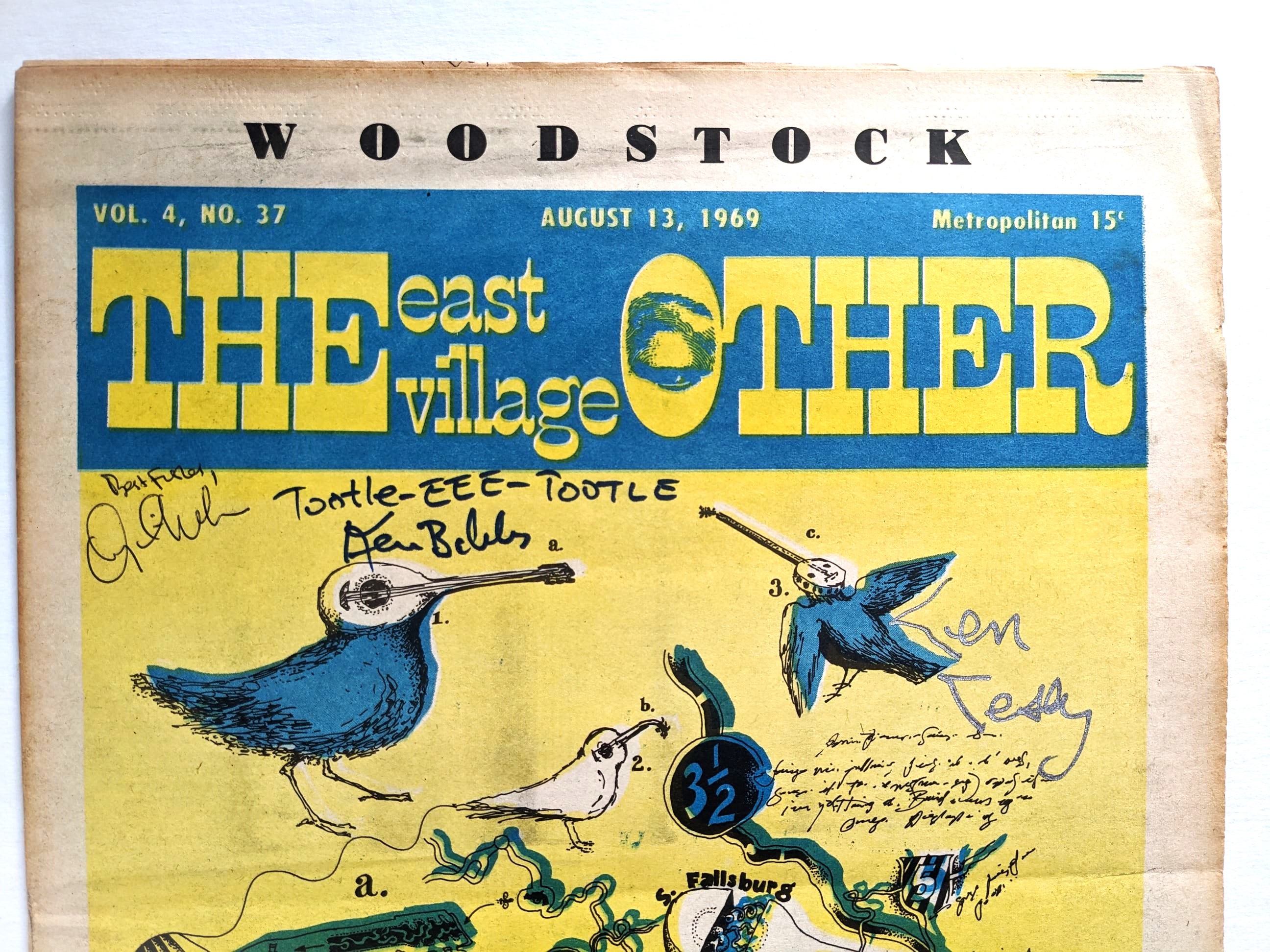 1969 **SIGNED** WOODSTOCK PREVIEW ISSUE of The East Village Other w ...