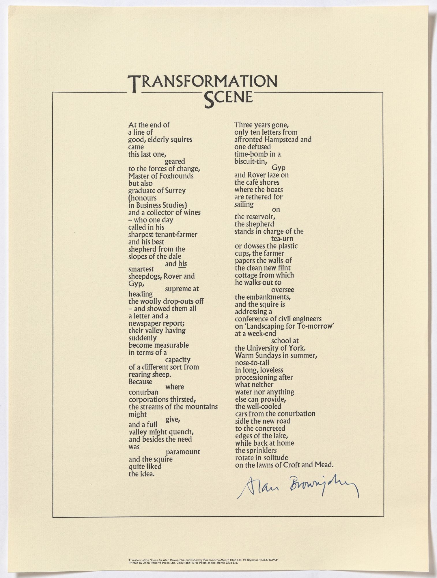 [Broadside]: Transformation Scene by BROWNJOHN, Alan: Fine Unbound ...