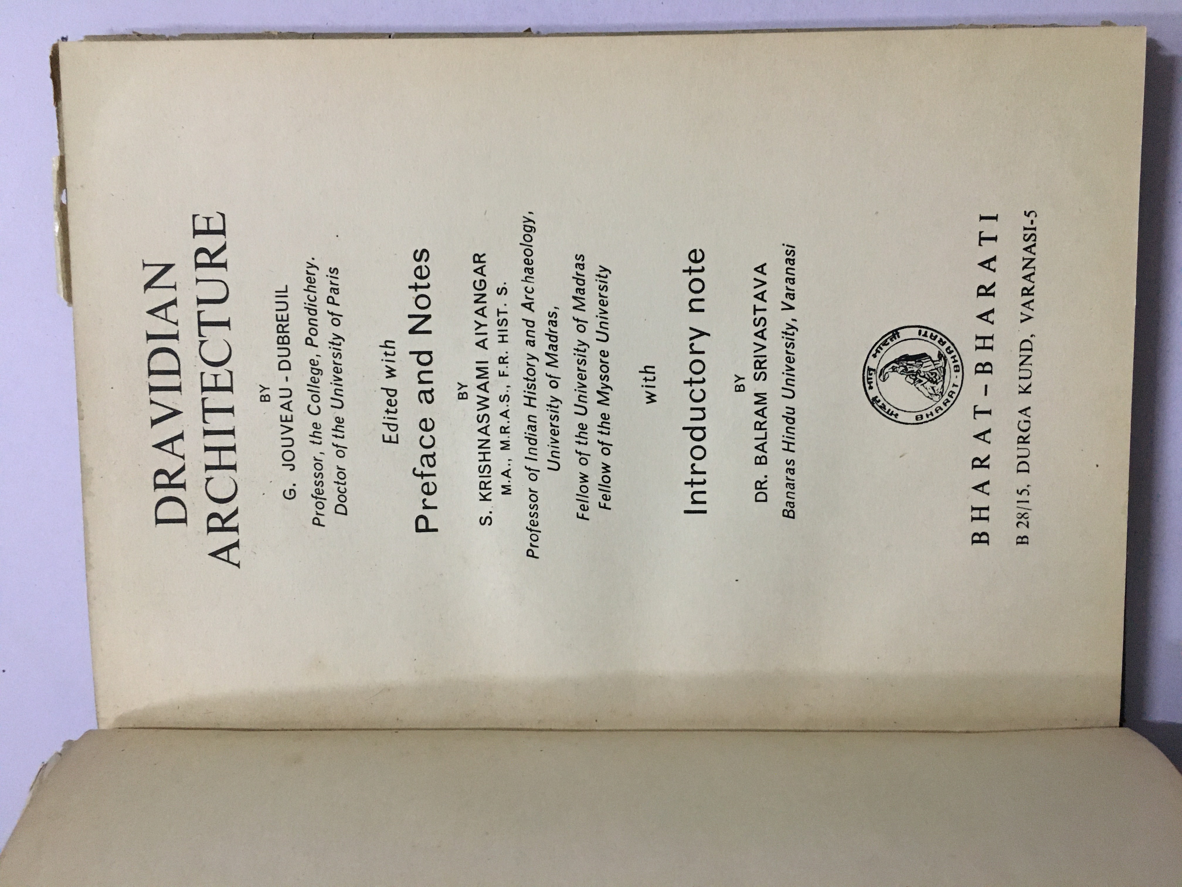 Dravidian Architecture by Jouveau-Dubreuil, G.: used/Good Hardcover ...