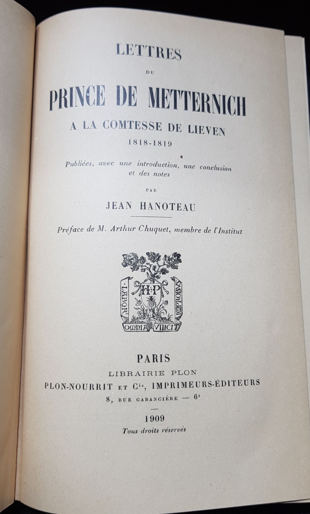 LETTRES DE PRINCE DE METTERNICH A LA COMTESSE DE LIEVEN 1818-1819 by ...