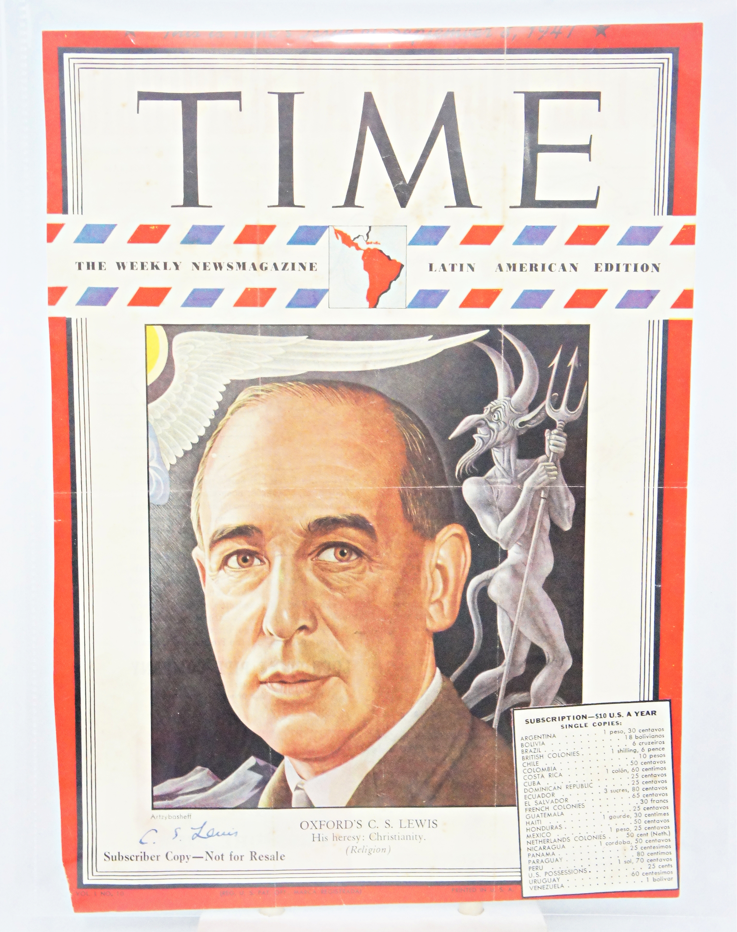 Time Magazine Cover: C. S. Lewis (Signed by C. S. Lewis; Includes ...