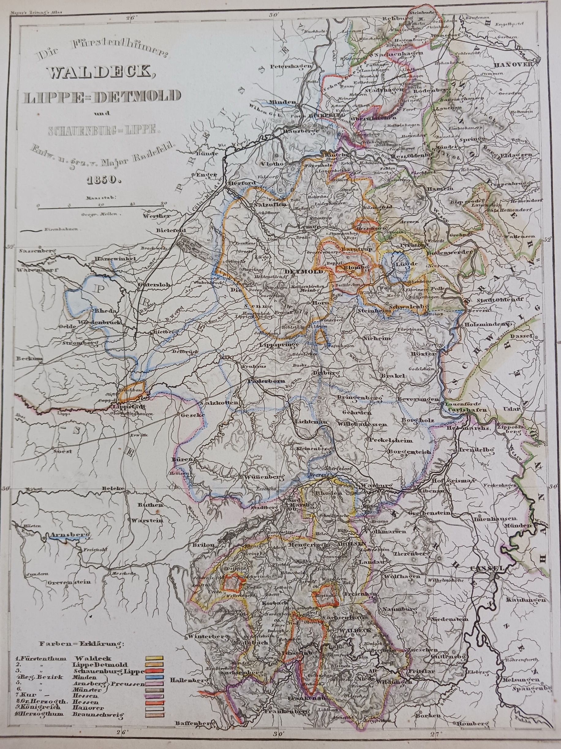 WALDECK ALLEMAGNE 1850 CARTE COULEURS MAP MEYER Z71 by Joseph MEYER ...