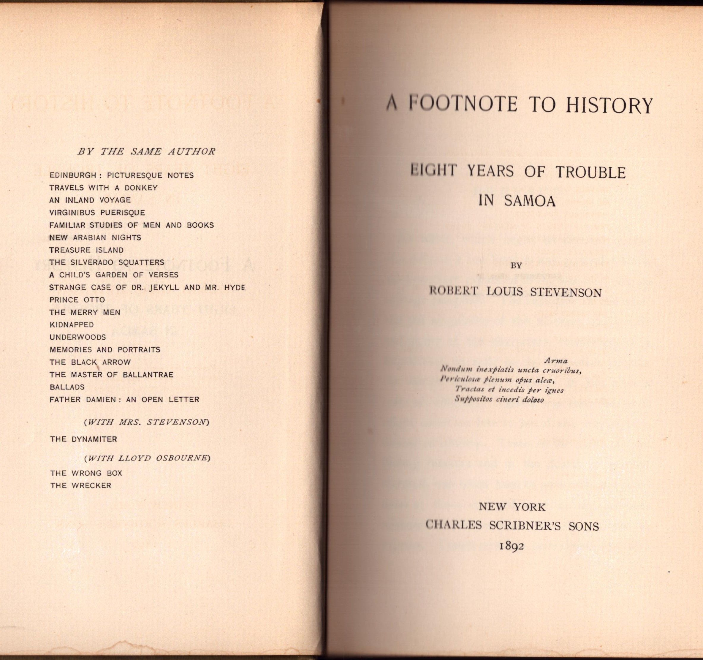 A Footnote to History. Eight Years of Trouble in Samoa by Stevenson ...