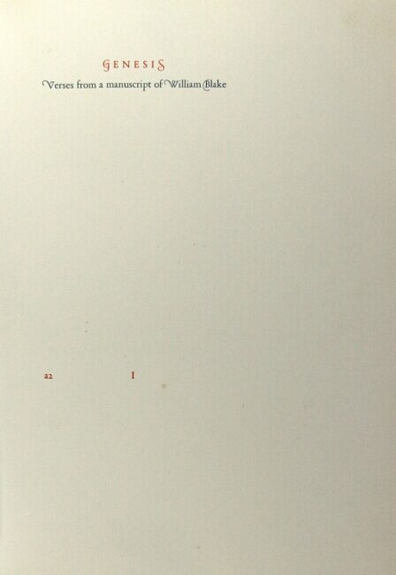 Genesis. Verses from a manuscript of William Blake by Blake, William ...