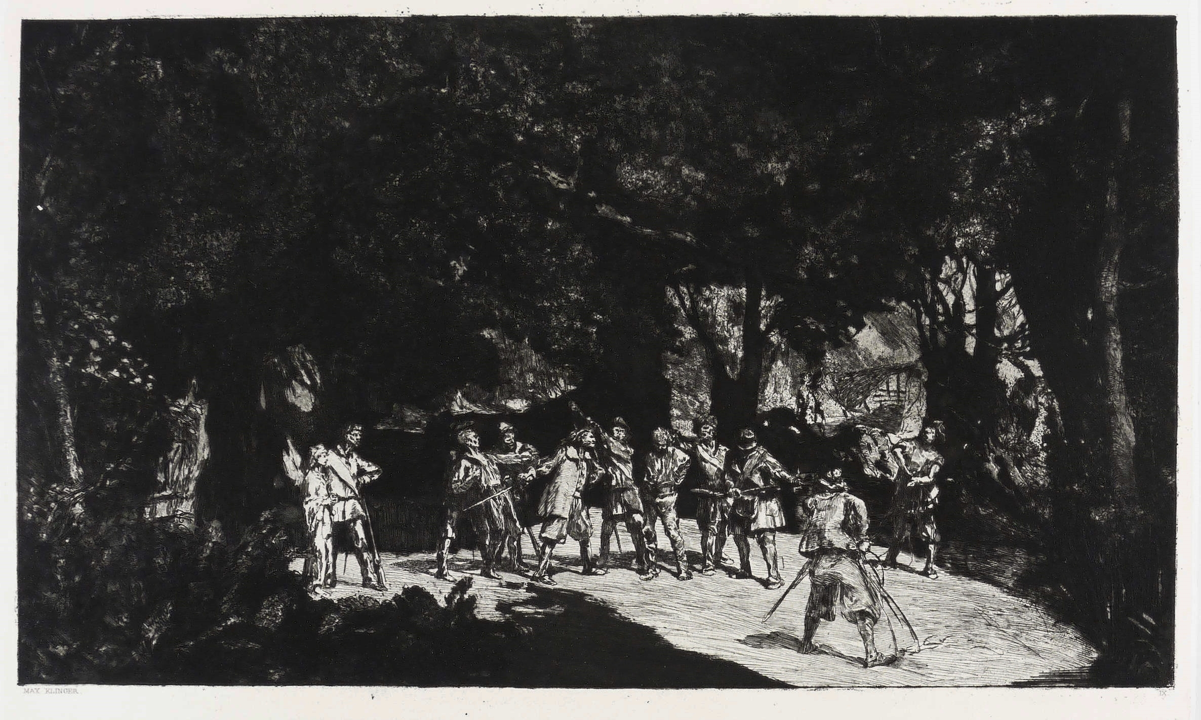 Klinger, Max. Intermezzi (Opus IV). Blatt IX. Simplicius unter den Soldaten von Max Klinger ...