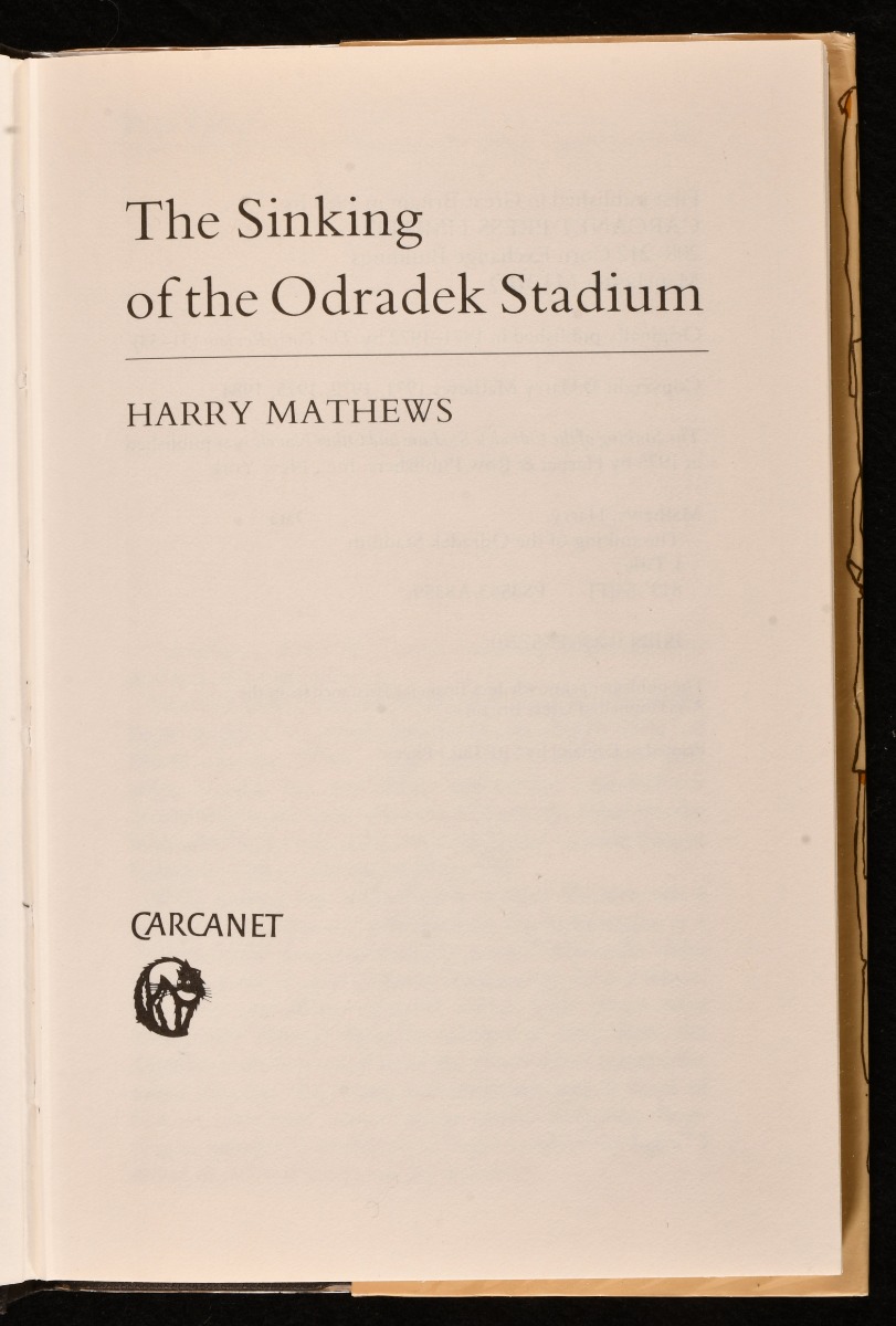 The Sinking of the Odradek Stadium by Harry Mathews: Fine Cloth (1985 ...