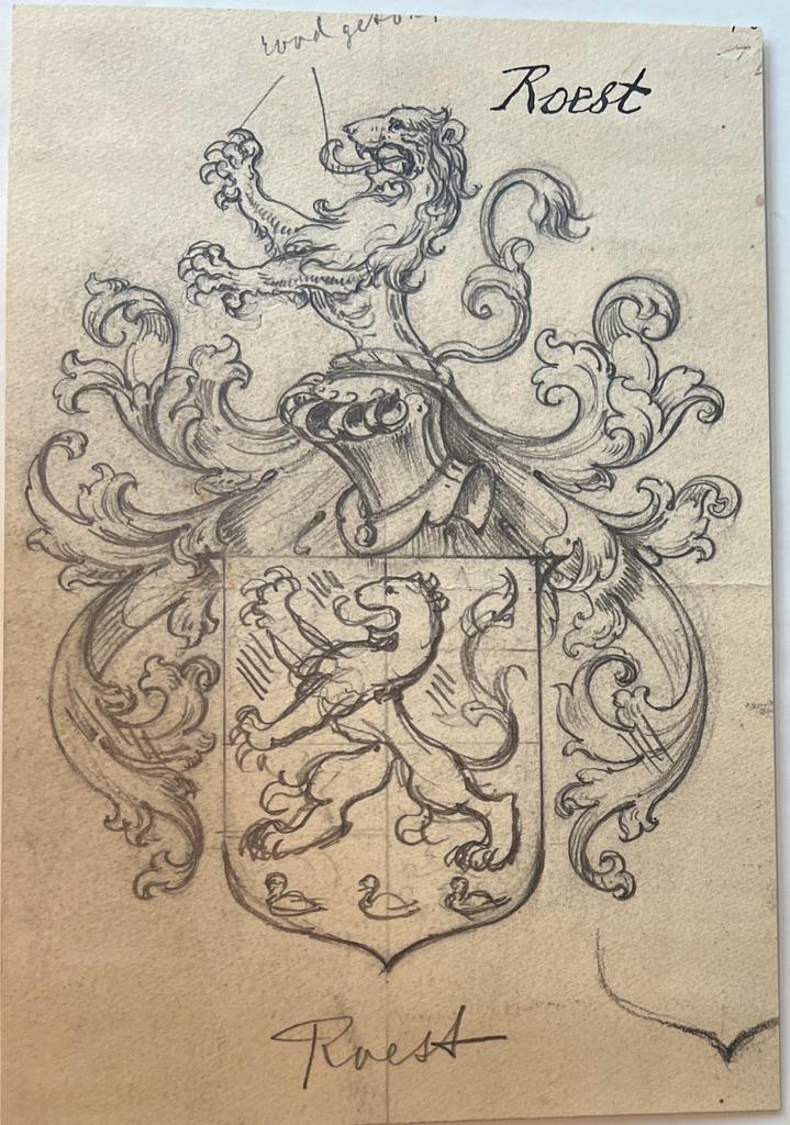 Wapenkaart/Coat of Arms: Original preparatory drawing of the Roest Coat ...
