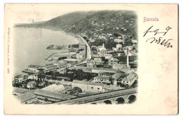 Relief-Ansichtskarte Barcola, Ortsansicht aus der Vogelschau ...