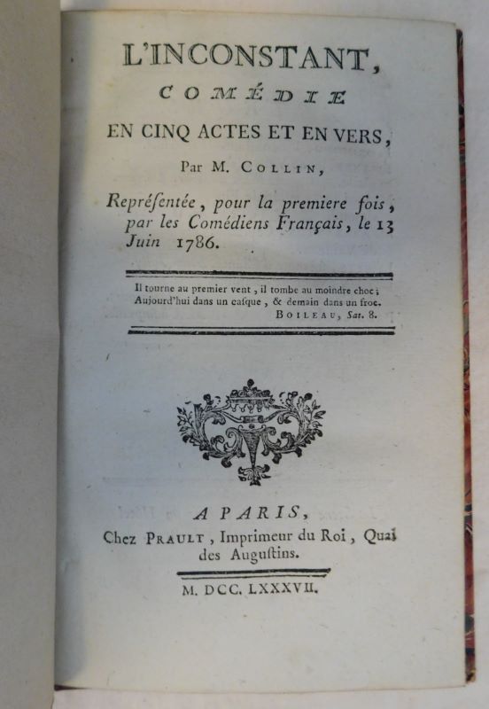 L'inconstant, Comédie en cinq actes et en vers, par Monsieur Collin ...