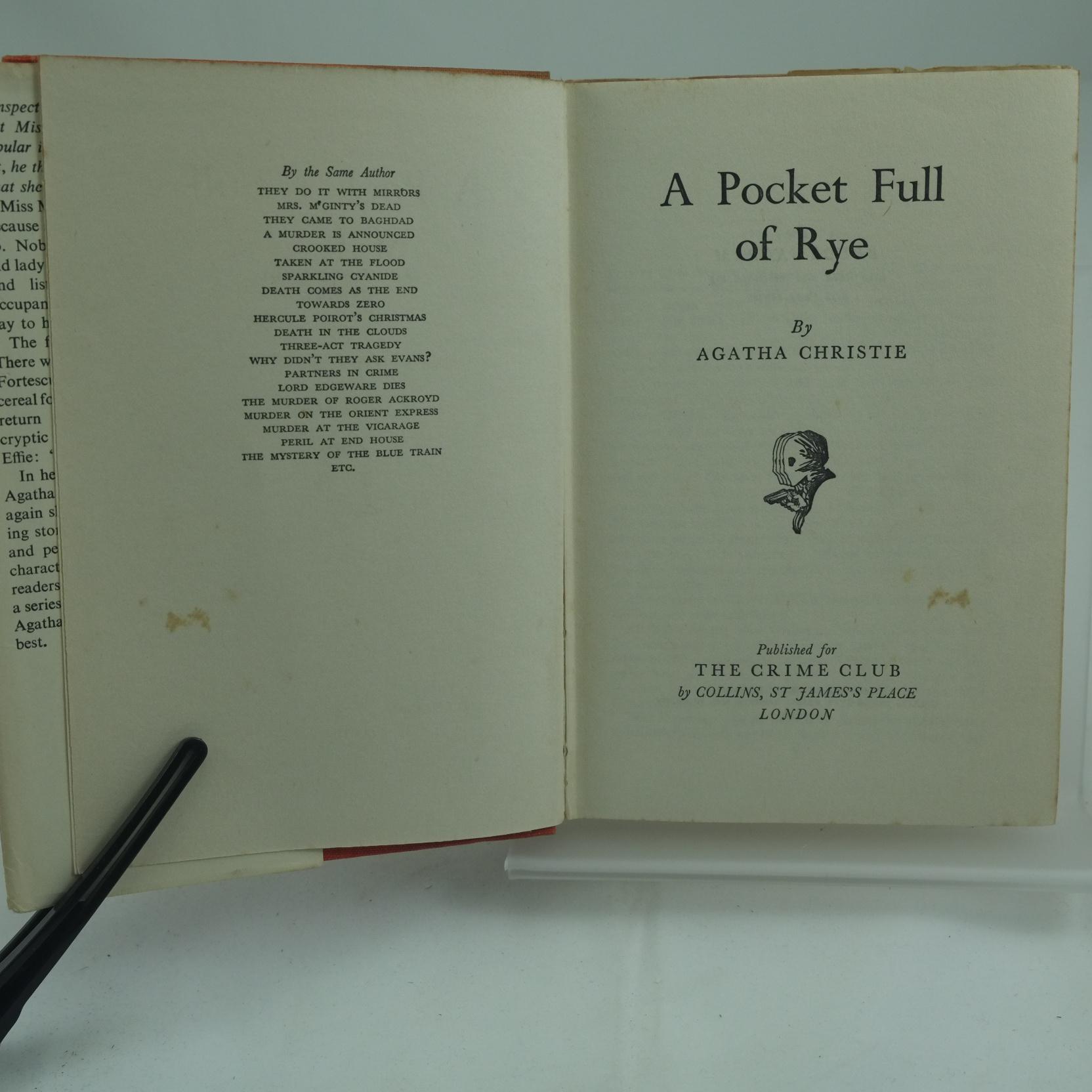 A Pocket Full of Rye by Agatha Christie: Very Good Hardcover (1953) 1st ...