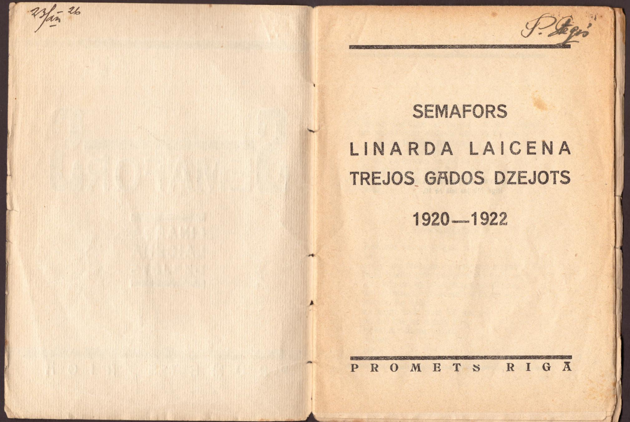 Semafors, Trijos gados dzejots (Three-Year Poems Collection 1920 - 1922 ...
