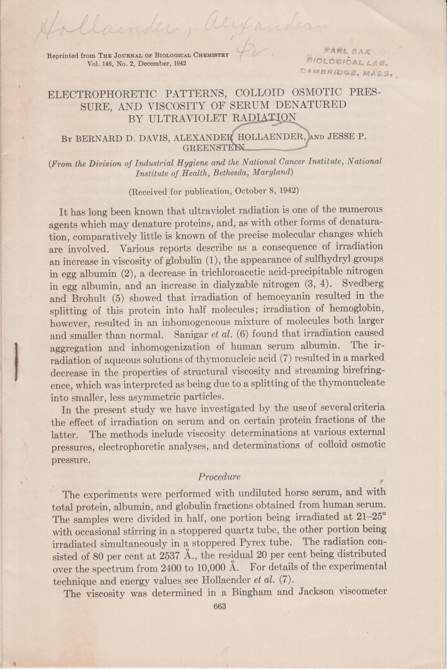 Electrophoretic Patterns, Colloid Osmotic Pressure, and Viscosity of ...