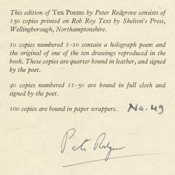 Ten Poems by REDGROVE, Peter: Fine Hardcover (1977) Signed by Author(s ...